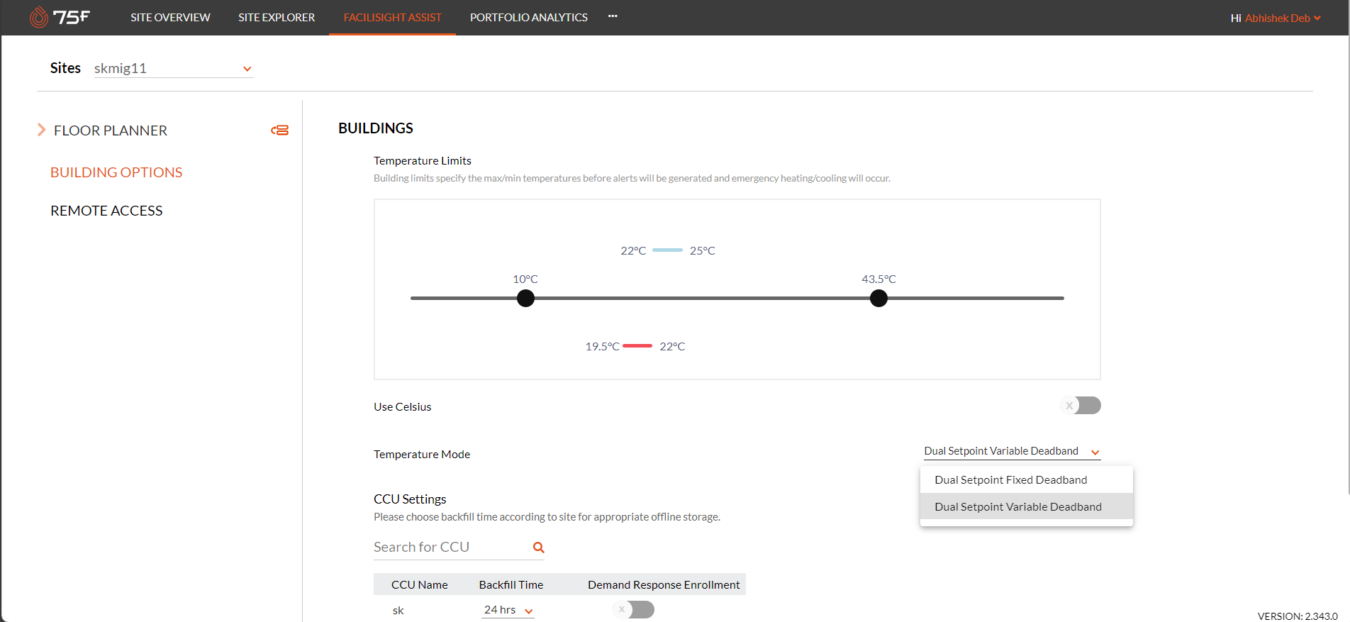 Temperature Modes - HyperStat/ HyperStat Split Connected to CCU – 75F Home