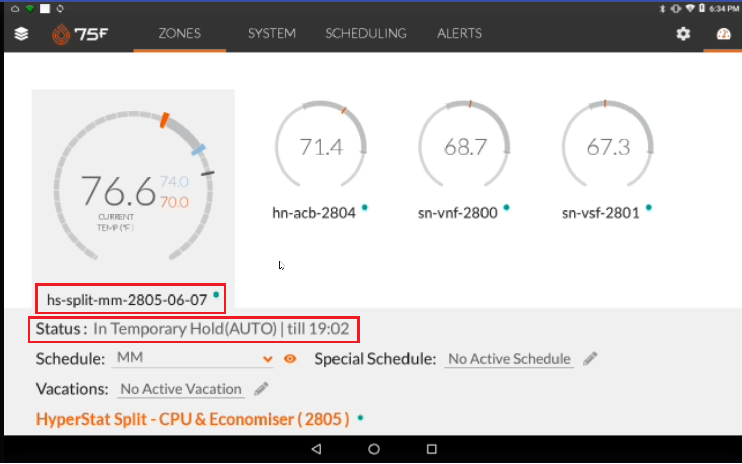 Effects of Schedule States in the Building – 75F Home