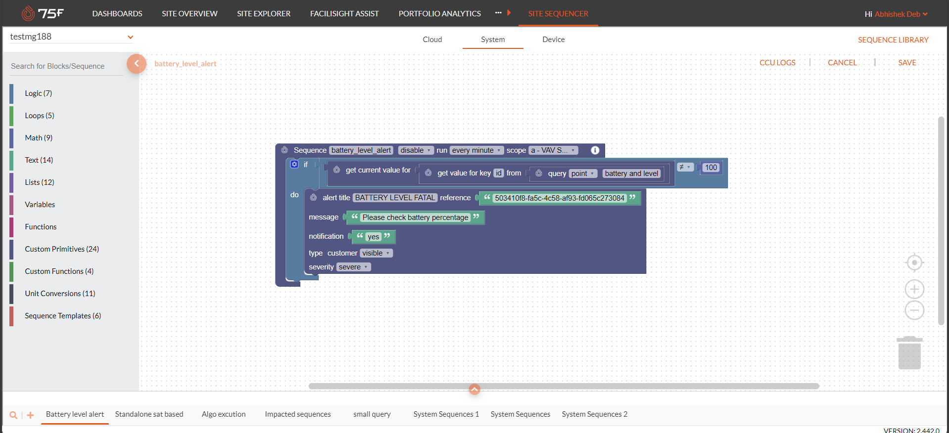 Sequences on CCU – 75F Home