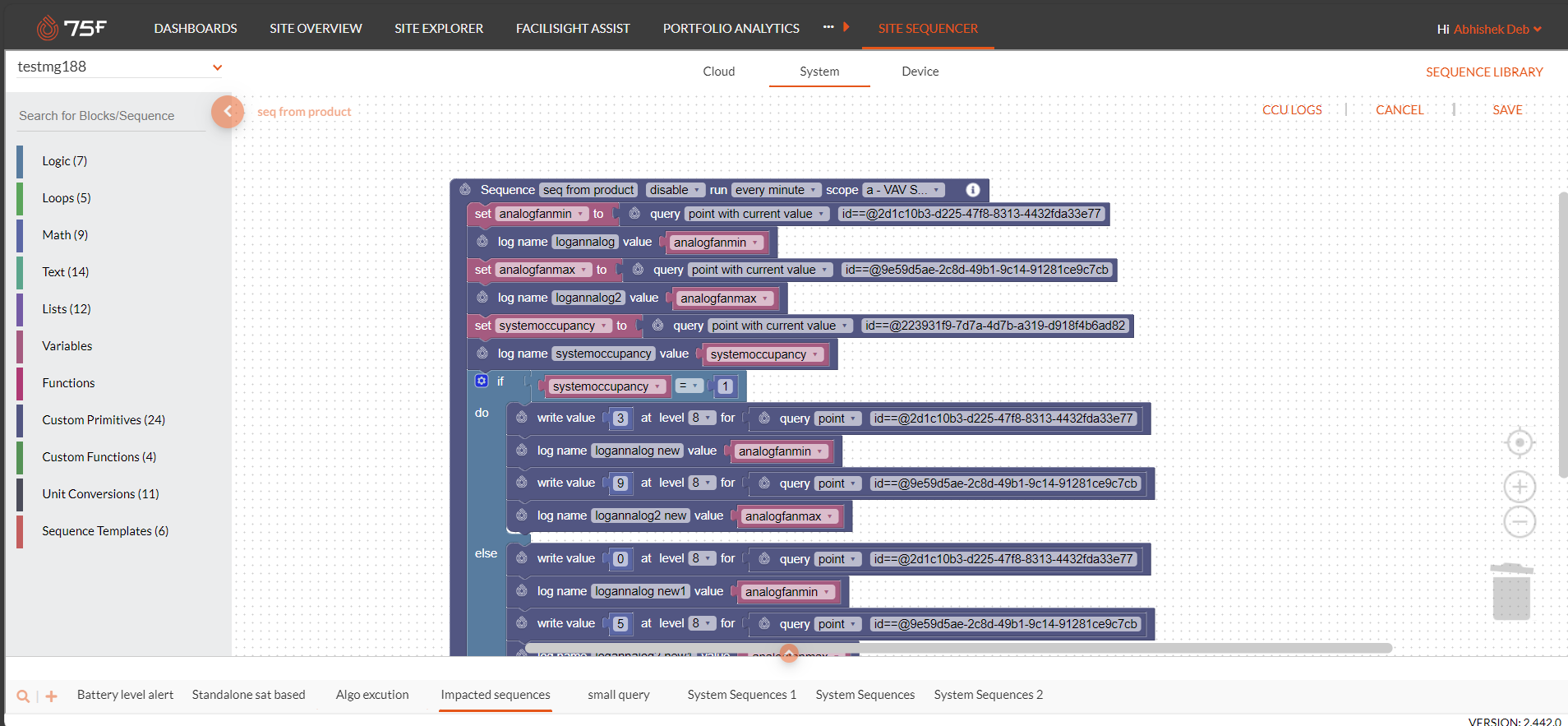 Sequences on CCU – 75F Home