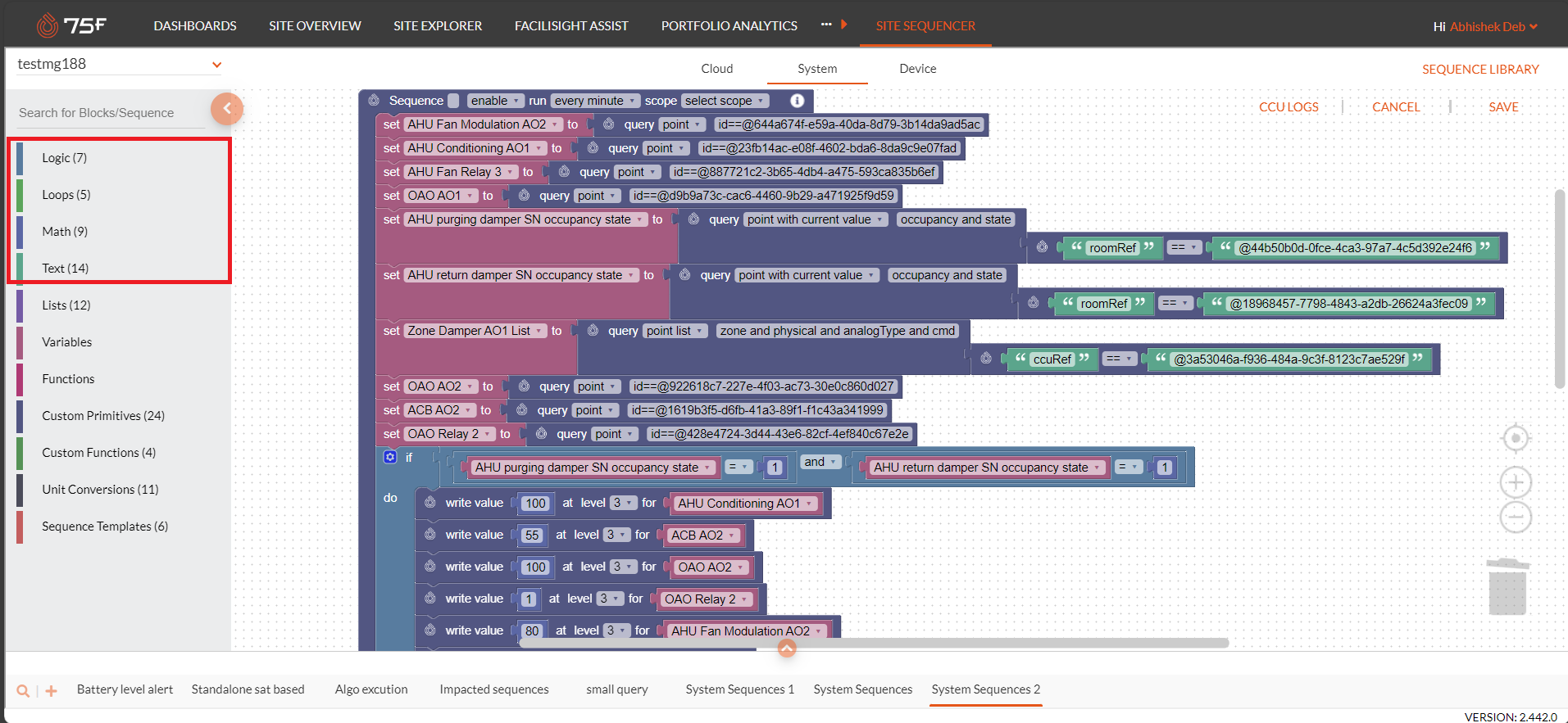 Sequences on CCU – 75F Home