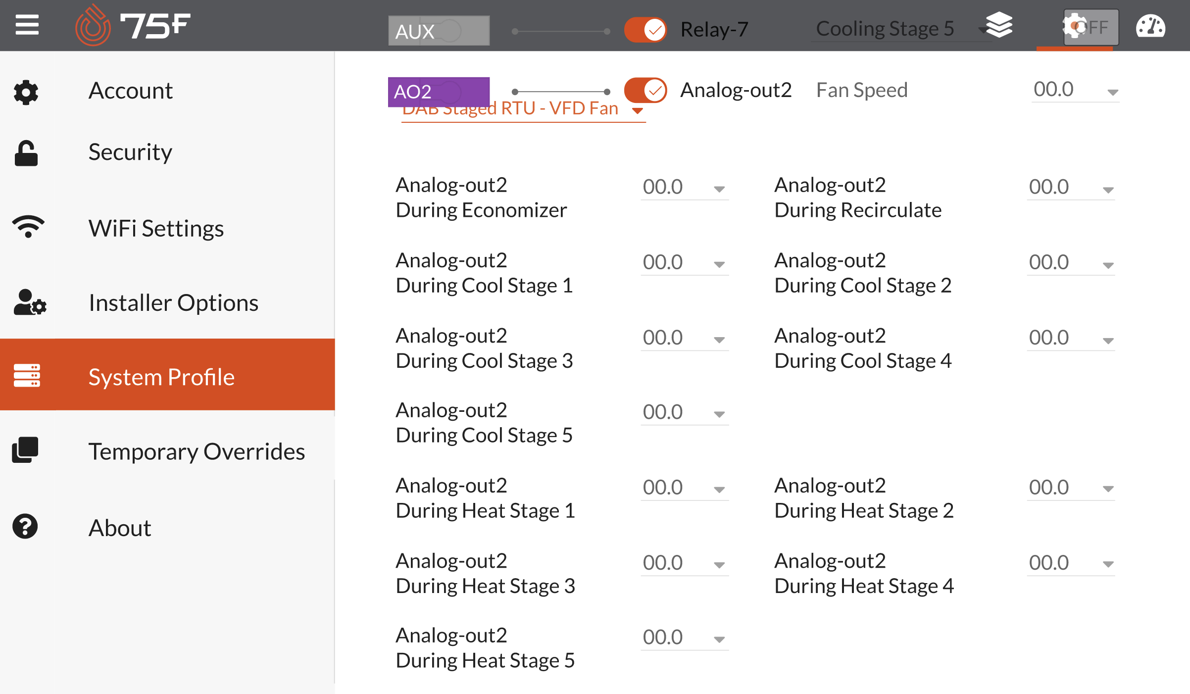 DAB Staged RTU w/ VFD Fan - Wiring/Configuration – 75F Renatus