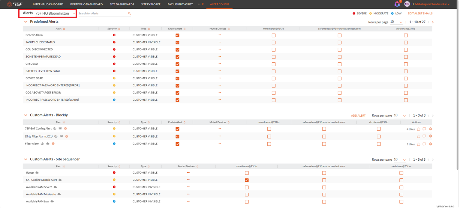 Alert Configuration and Management in Internal Portal – 75F Home