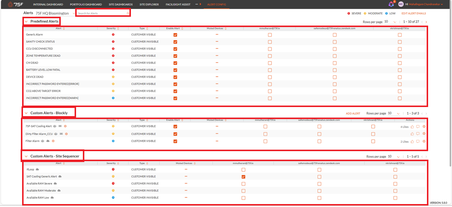 Alert Configuration and Management in Internal Portal – 75F Home